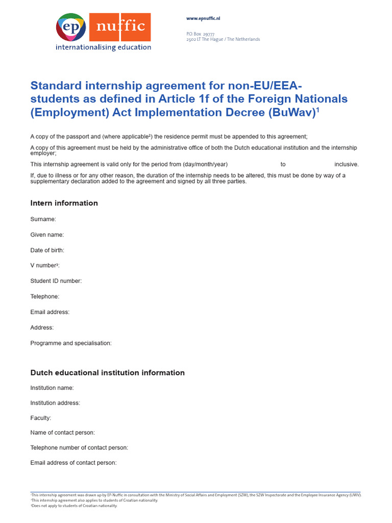 Standard Internship Agreement Internationals | PDF | Internship | Job Hunting