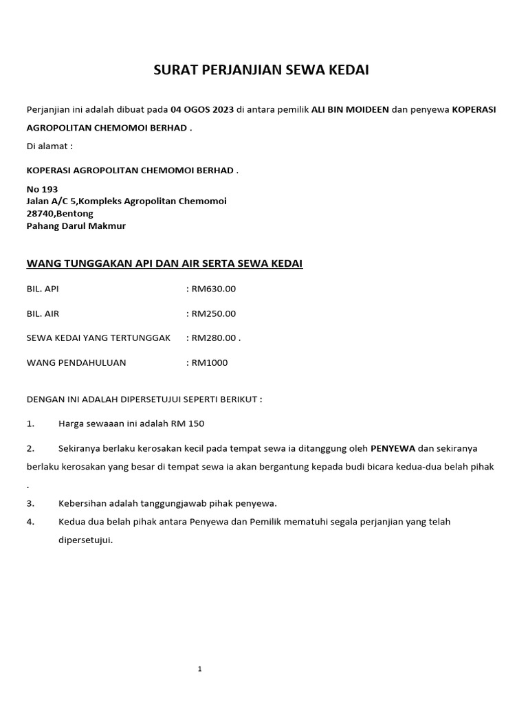 Surat Perjanjian Sewa Jentera | PDF