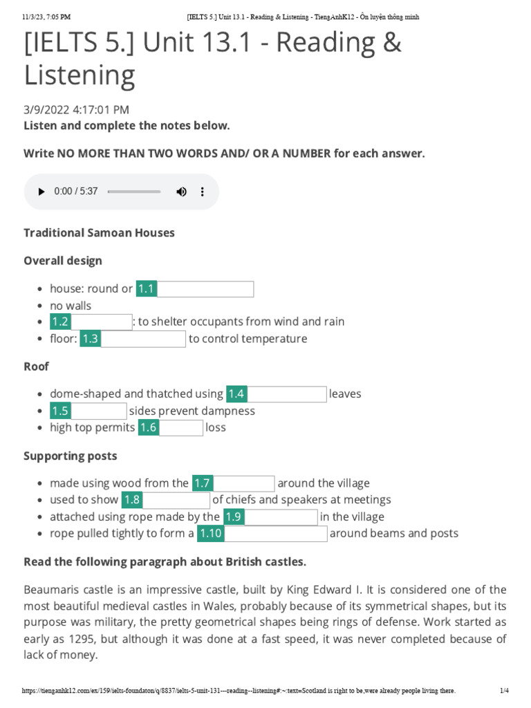 (IELTS 5.) Unit 13.1 - Reading & Listening - TiengAnhK12 - Ôn Luyện ...