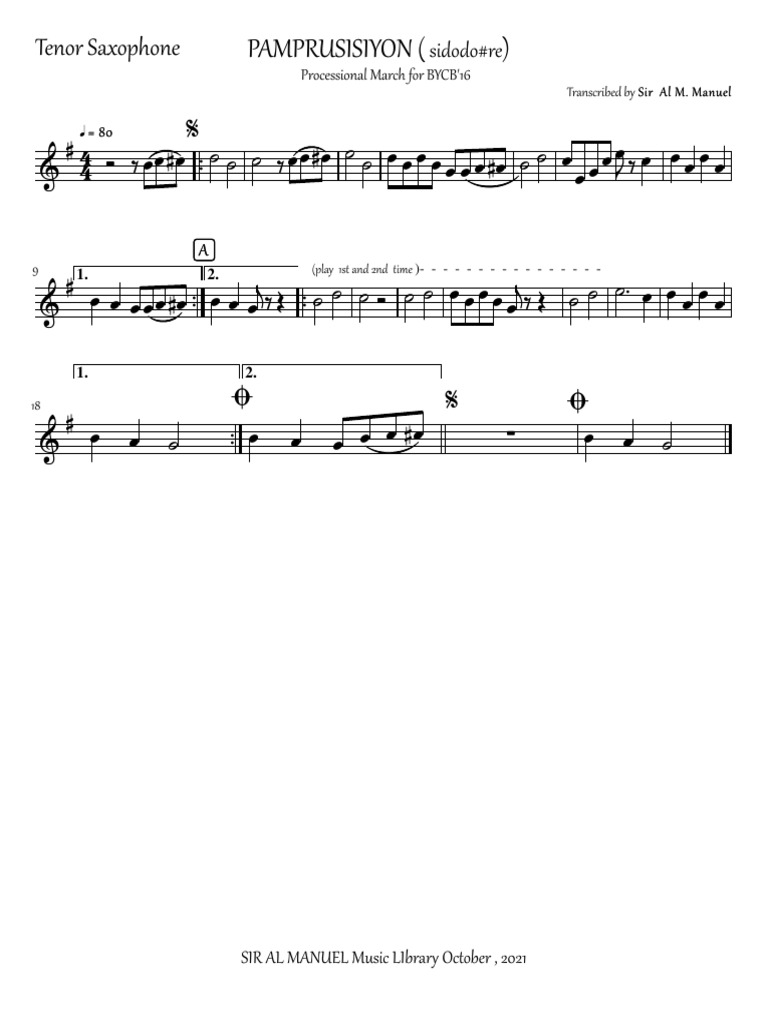Pamprusisyon 1 Score Tenor - Saxophone | PDF