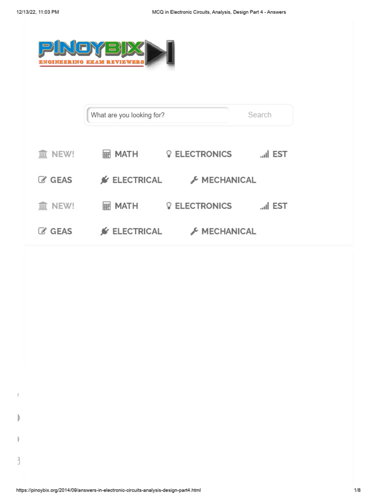 MCQ in Electronic Circuits, Analysis, Design Part 4 - Answers | PDF ... MCQ in Electronic Circuits, Analysis, Design Part 4 - Answers | PDF ...