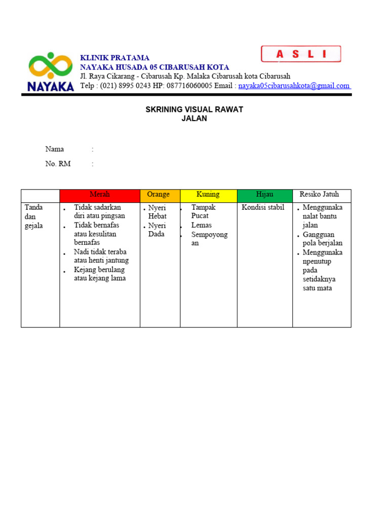 Skrining Visual di Klinik Nayaka | PDF