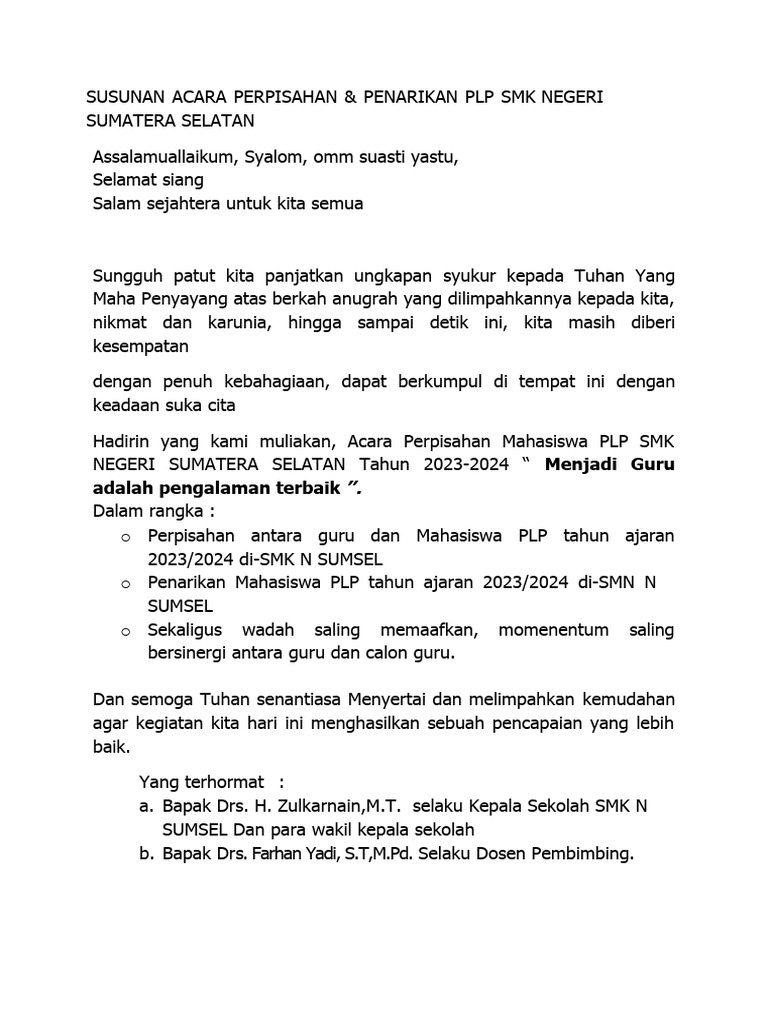 Susunan Acara Perpisahan PLP 2023 | PDF