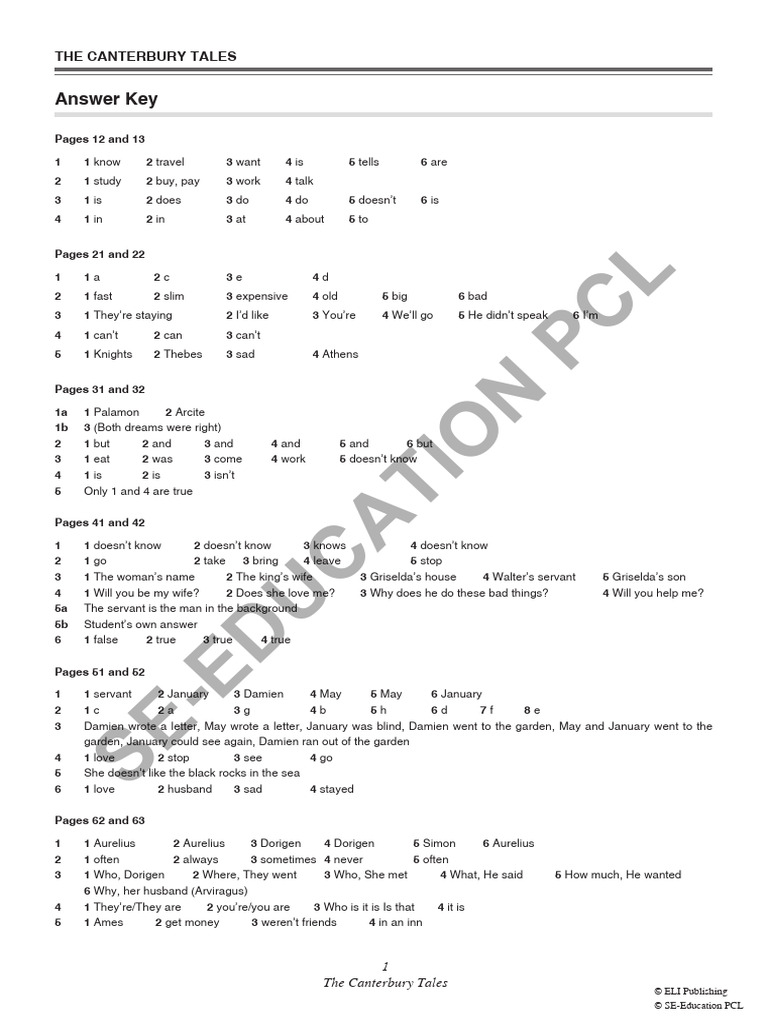 Canterbury Tales Answer Key | PDF