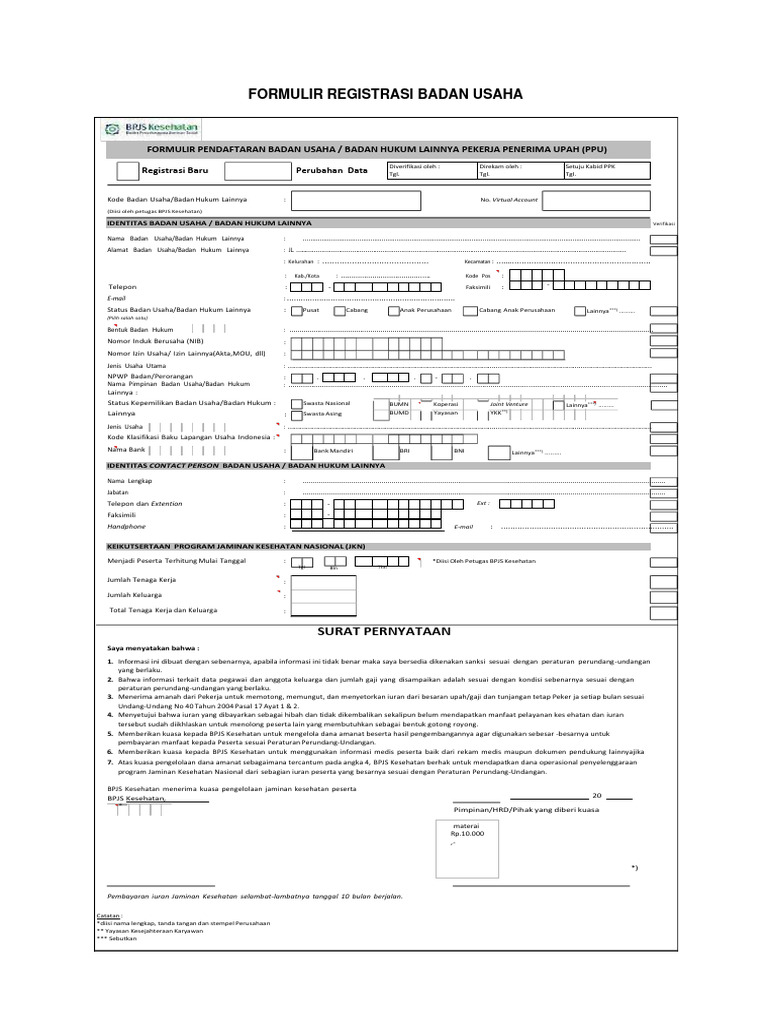 Formulir Registrasi Badan Usaha PPU | PDF | Pengelolaan Keuangan & Uang