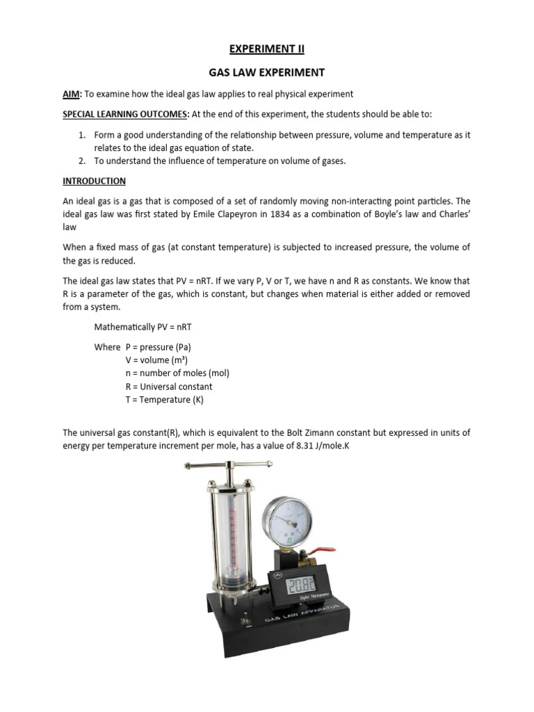Gas Law Experiment | PDF | Gases | Temperature