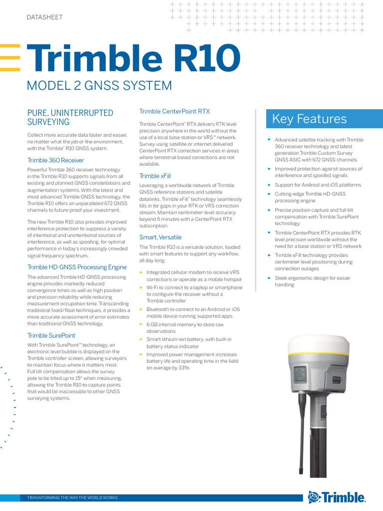 Datasheet - Trimble R10 Model 2 - English (A4) - Screen | PDF | Surveying | Electronics