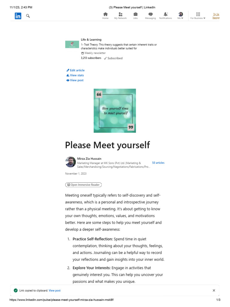 Please Meet Yourself - LinkedIn | PDF | Thought | Self Awareness
