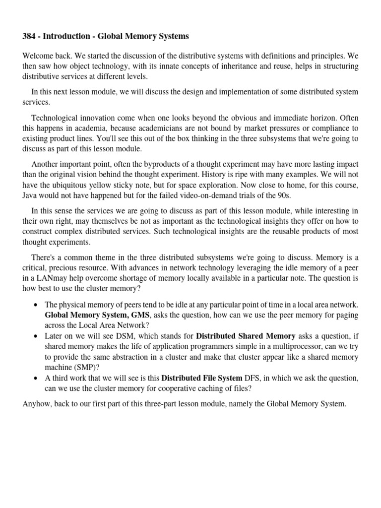 L07 Distributed Shared Memory and File Systems | PDF | Cache (Computing) | Computer Data Storage