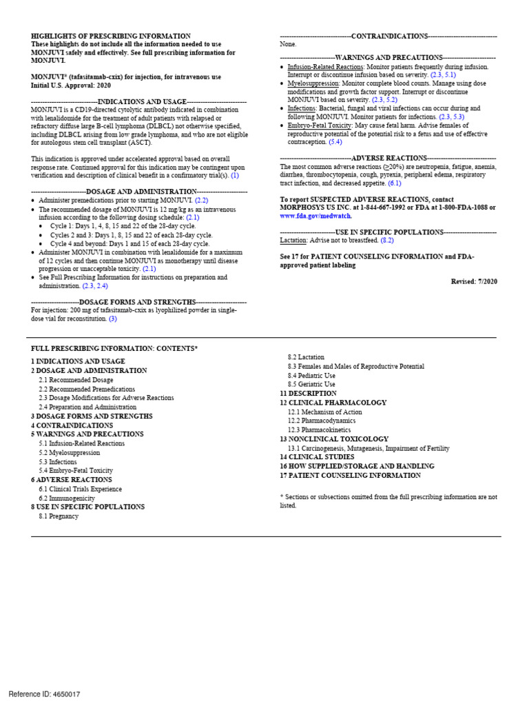 Tafasitamab (Monjuvi) CD19 Mab (2020) FDA For DLBCL | PDF | Intravenous ...