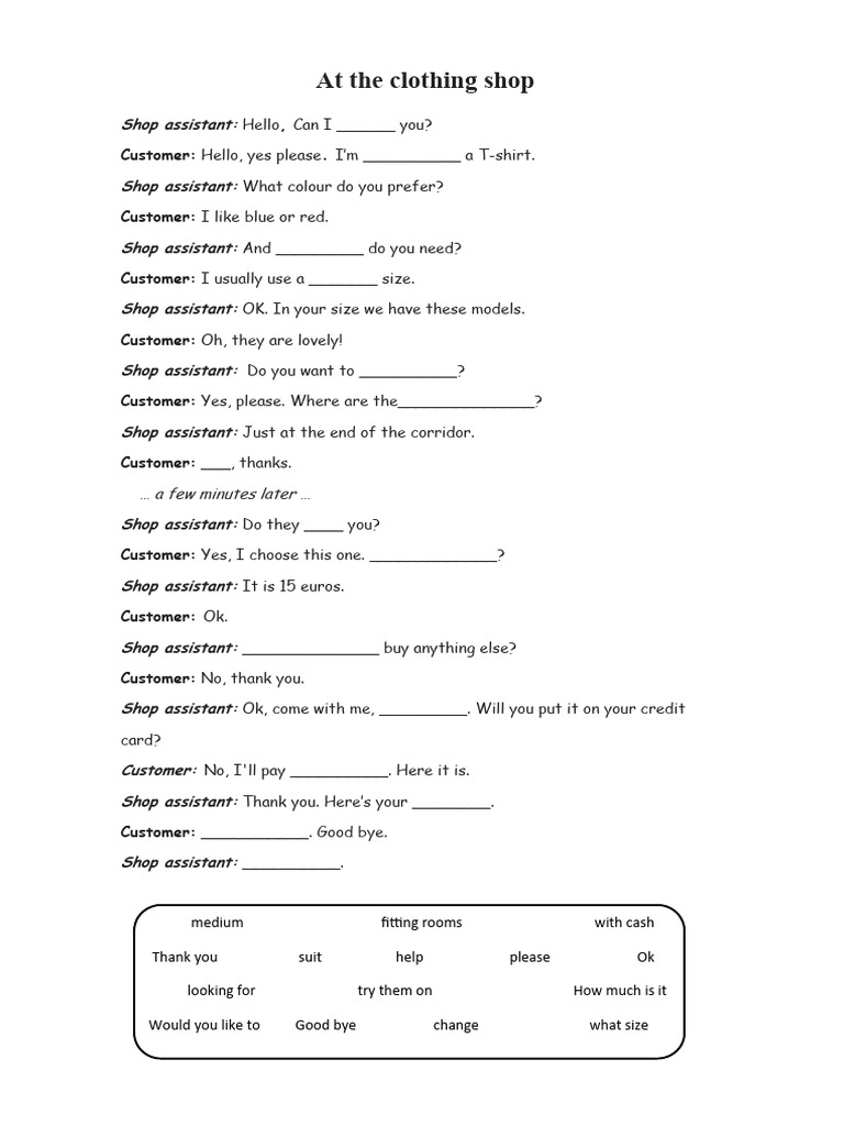 At The Clothing Shop CLT Communicative Language Teaching Resources Conv ...