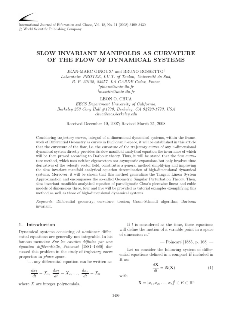 Slow Invariant Manifold As Curvature of The Flow of Dynamical Systems | PDF | Curvature ...