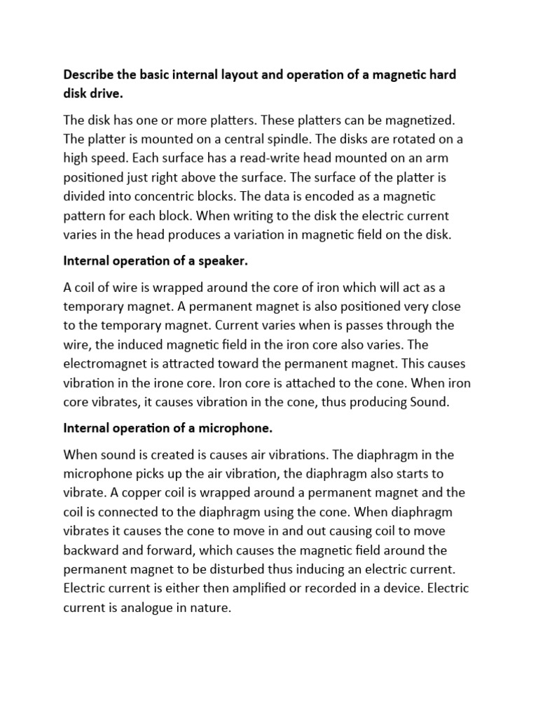 Describe The Basic Internal Layout and Operation of A Magnetic Hard Disk Drive | PDF | Printer ...