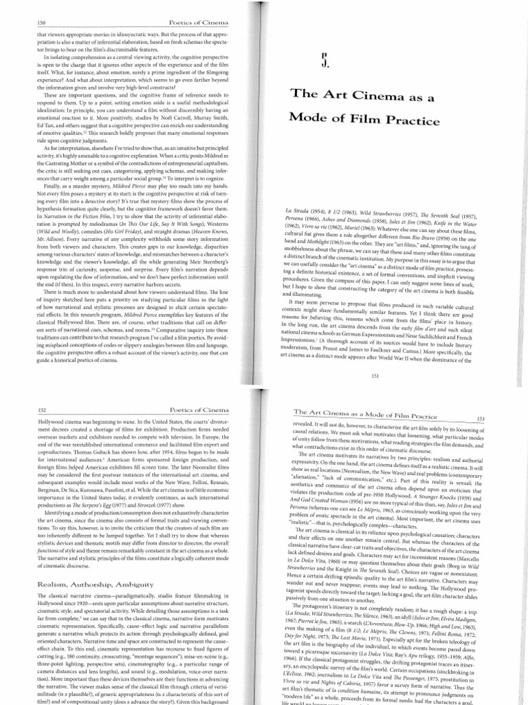 Bordwell The Art Cinema As A Mode of Film Practice | PDF | Realism (Arts) | Knowledge