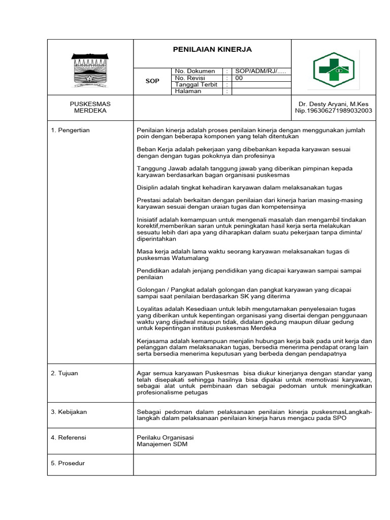Sop Penilaian Kinerja | PDF | Karier & Perkembangan | Pengelolaan Keuangan & Uang