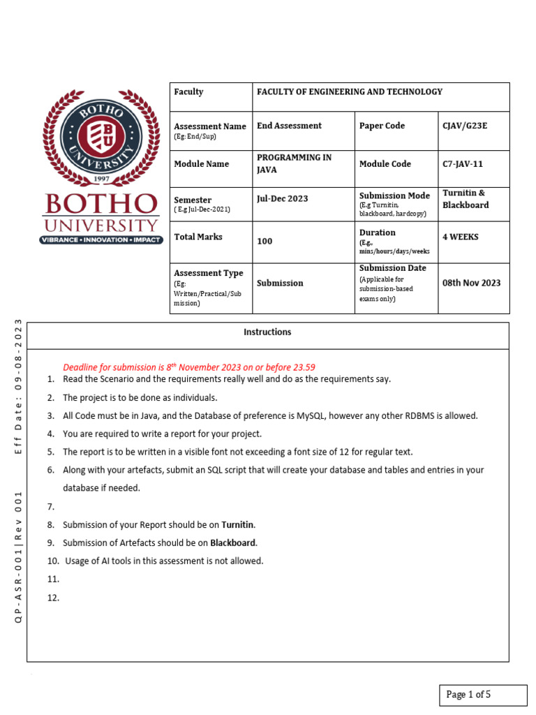 C7-JAV-11V End Assessment Question Paper | PDF | Landlord | User ...