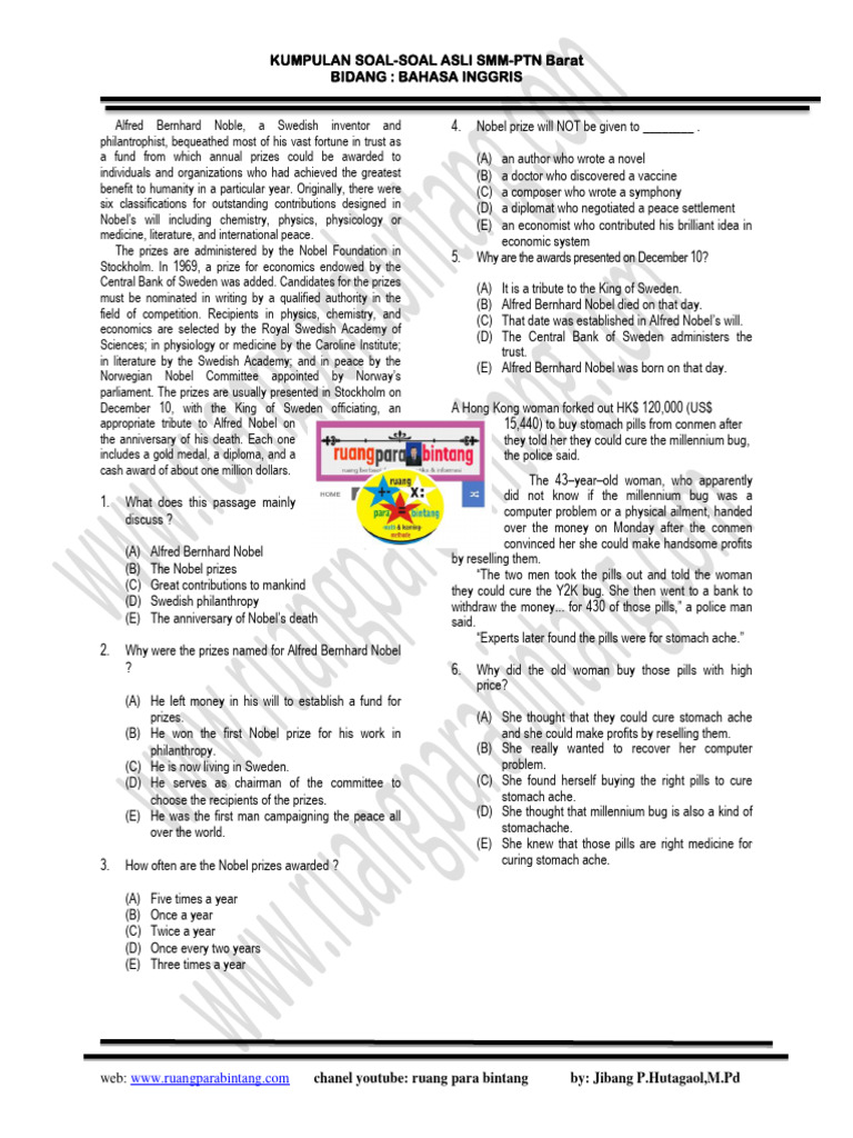 Soal B.inggris SMM-PTN Barat - 1 | PDF | Nobel Prize