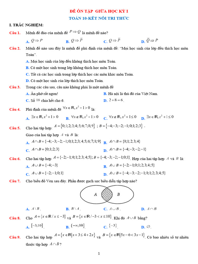 10 de Thi Giua HK1 Toan 10 KNTT | PDF
