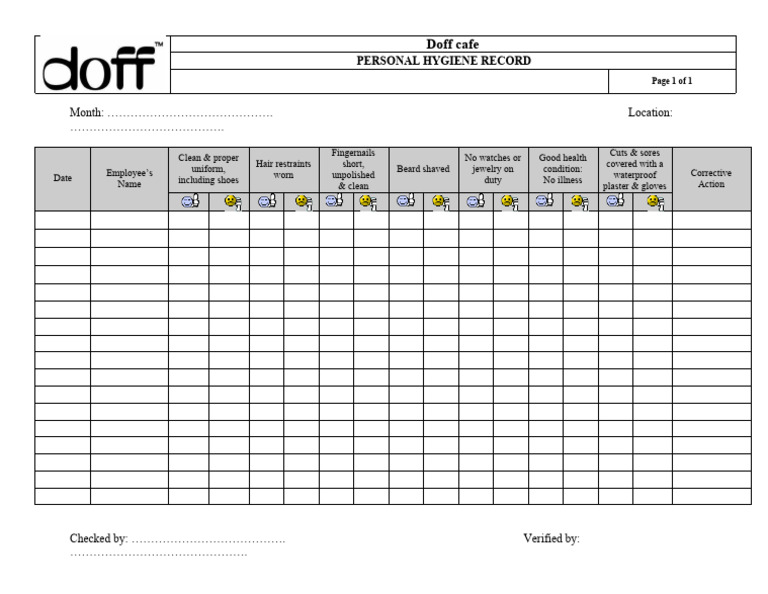 Personal Hygiene Record | PDF