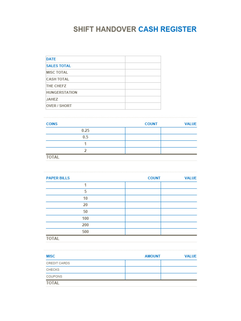 Shift Handover Cash Register | PDF