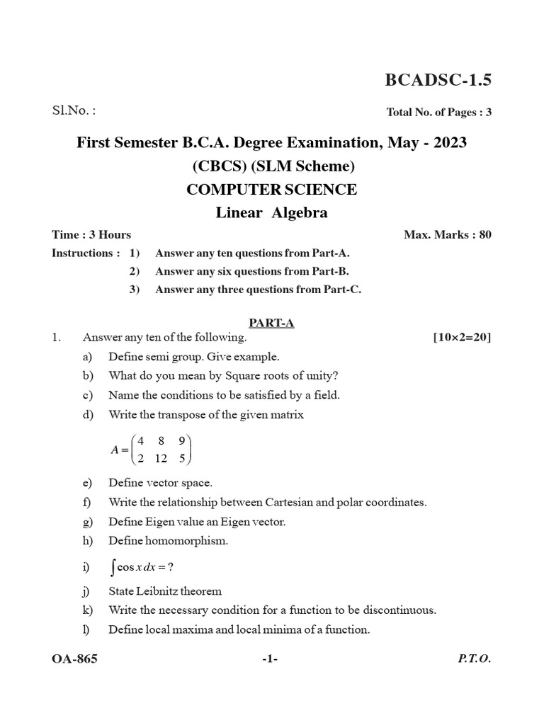 1693553649BCADSC-1.5 Linear Algebra | PDF | Linear Algebra | Linear Map