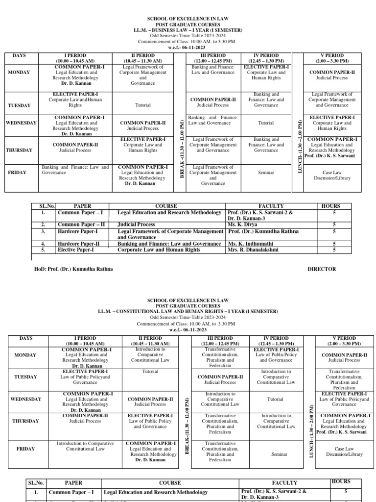 LLM I Semester-I - Time Table W.E.F 06-11-2023 | PDF | Legal Education ...