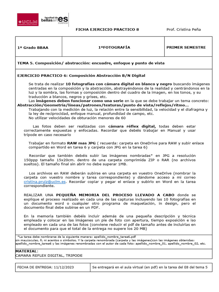 Ejercicio de Fotografía B/N: Composición | PDF | Cámara | Formato de ...