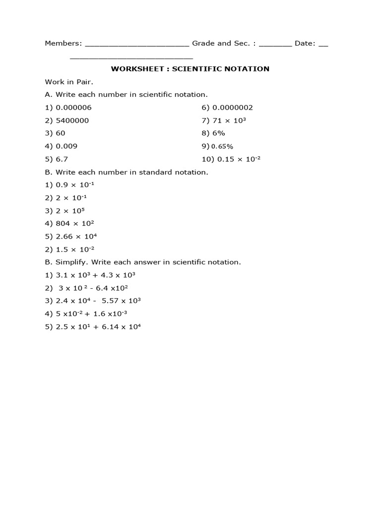 Work Scientific Notation | PDF | Teaching Methods & Materials ...