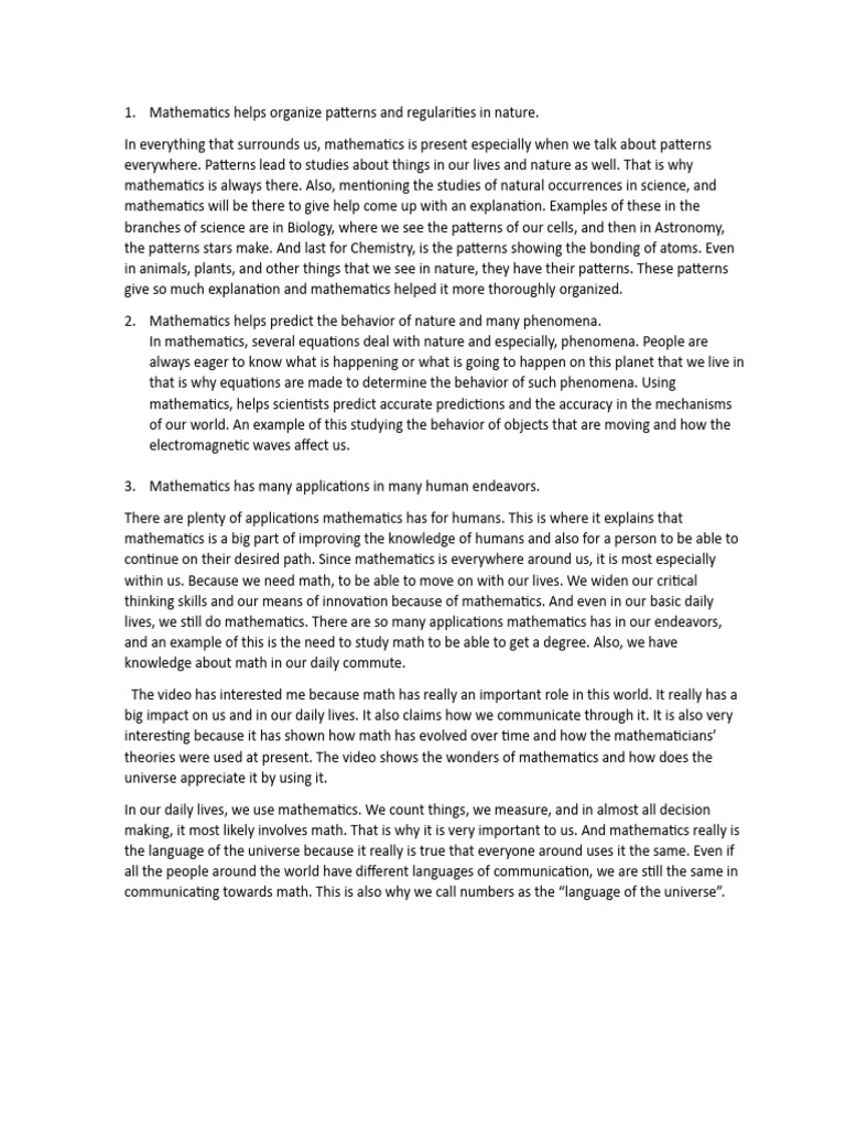 Mathematics Helps Organize Patterns and Regularities in Nature | PDF ...