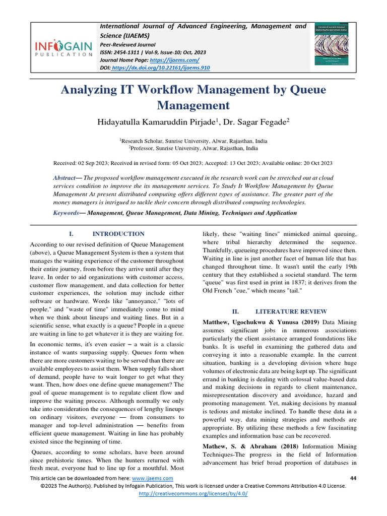 Analyzing It Workflow Management By Queue Management Pdf Data 7787
