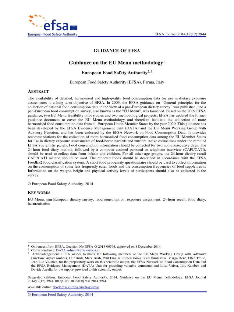 EU Menu Methodology Guidance 2014 | PDF | Survey Methodology | Dietary ...