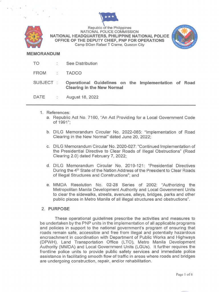 CMC No. 17/2023 "ROAD CLEARING IN THE NEW NORMAL"PRO13 IMPLAN To The ...