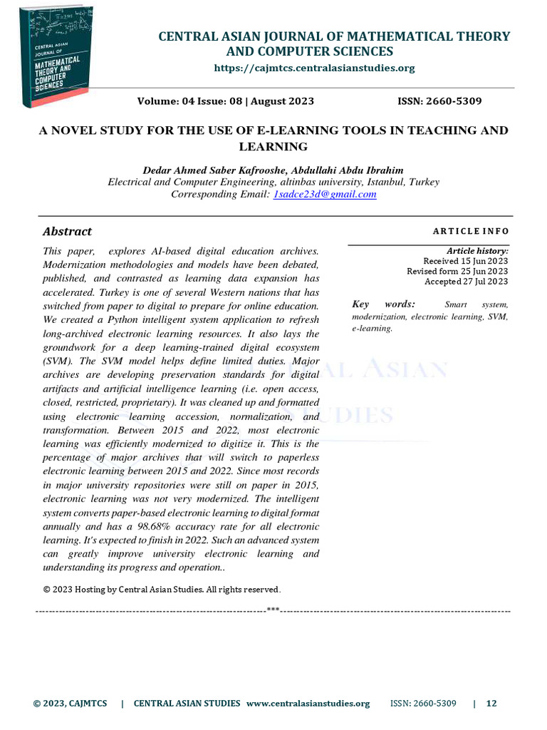 A Novel Study For The Use of E-Learning Tools in Teaching and Learning | PDF | Educational ...
