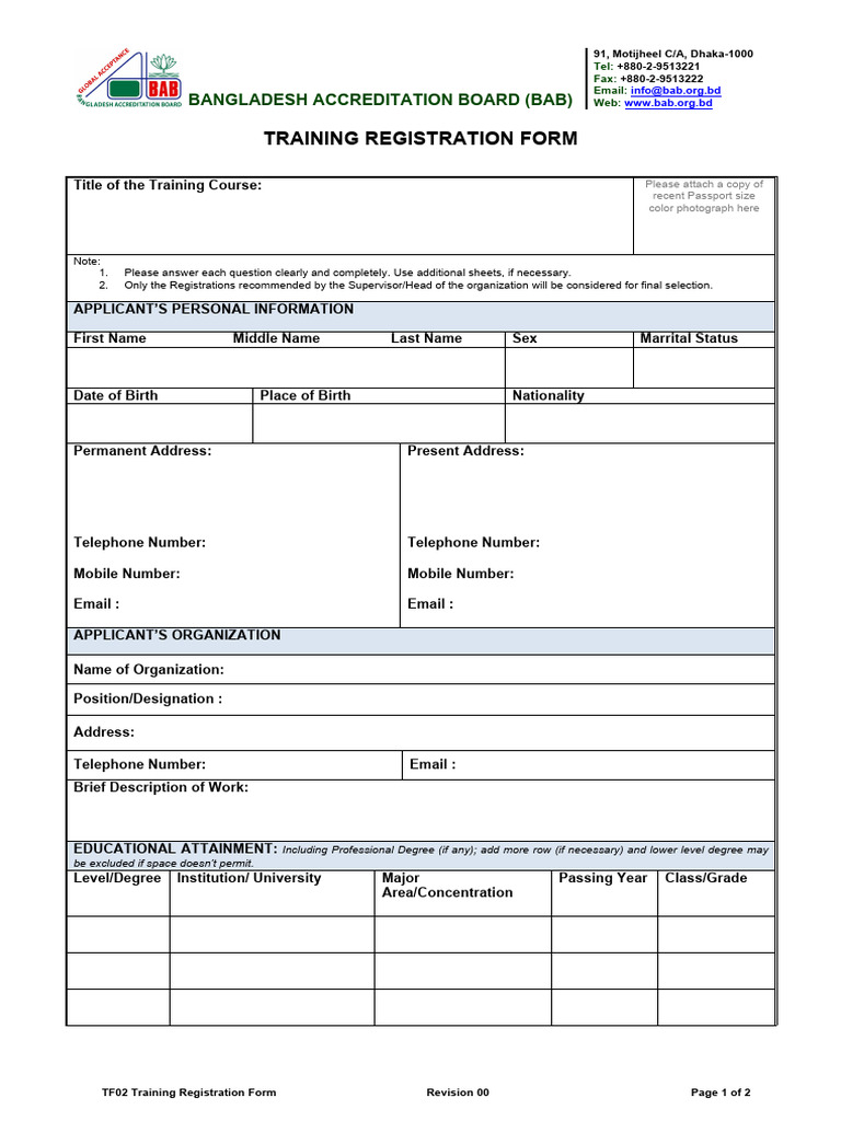 Editable - TF02 Training Registration Form1 | PDF