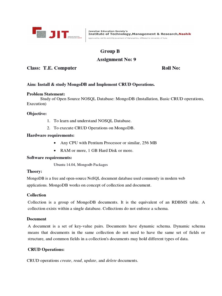 Dbms Assignment 9 Download Free Pdf Databases No Sql