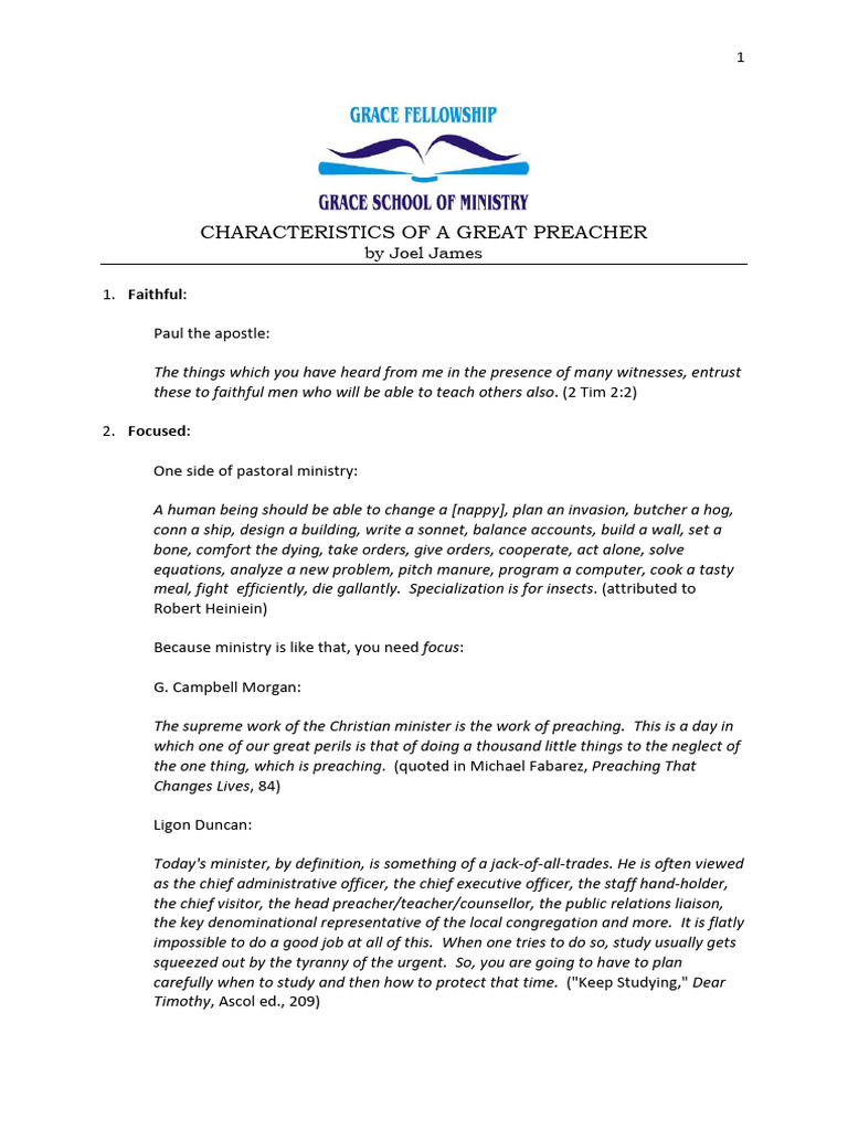 Characteristics of A Great Preacher | PDF | Sermon | Expository Preaching