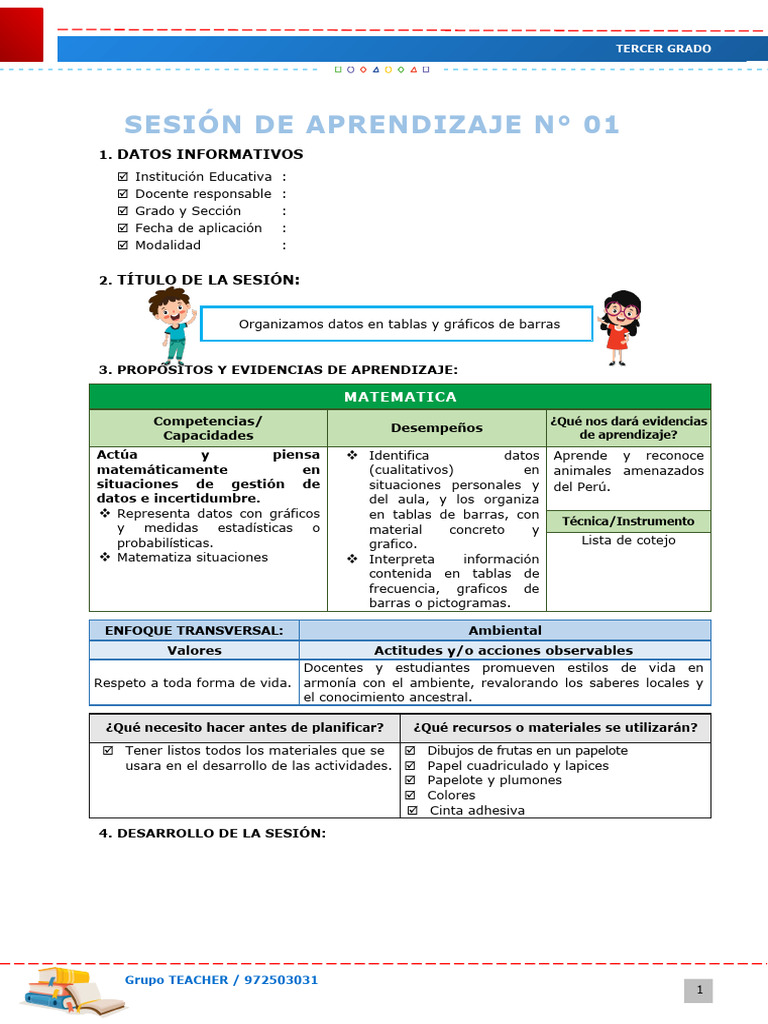 Sesiones de Aprendizaje Matematica Grafico de Barras | PDF | Aprendizaje