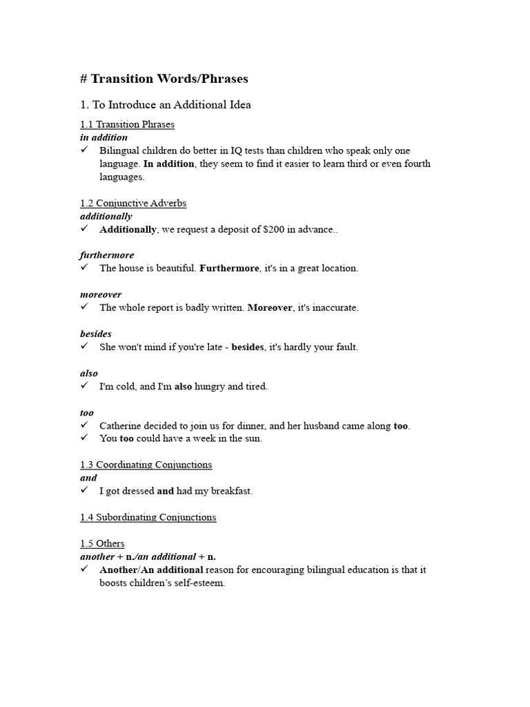 Transition Words & Phrases (WAE + OSSD & DSE & IELTS) | PDF