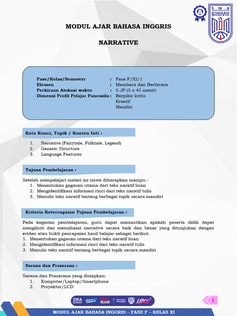 Modul Ajar Bahasa Inggris Kelas XI | PDF | Foreign Language Studies | General Fiction