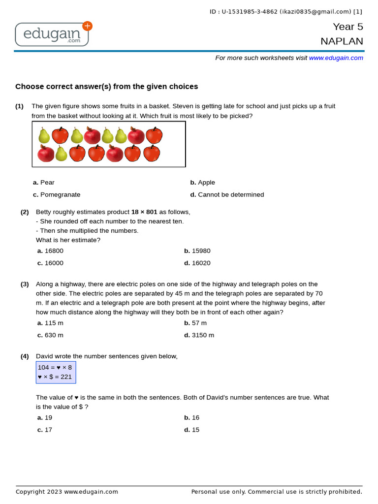 Grade5 - Naplan Test | PDF
