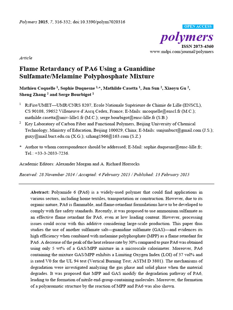 Flame Retardancy of PA6 Using A Guanidine SulfamateMelamine Polyphosphate Mixture | PDF ...