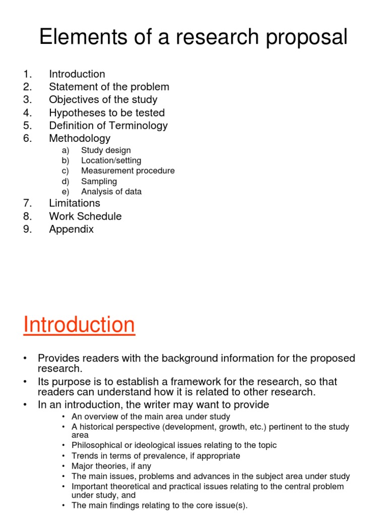 Elements of A Research Proposal | PDF | Hypothesis | Sampling (Statistics)