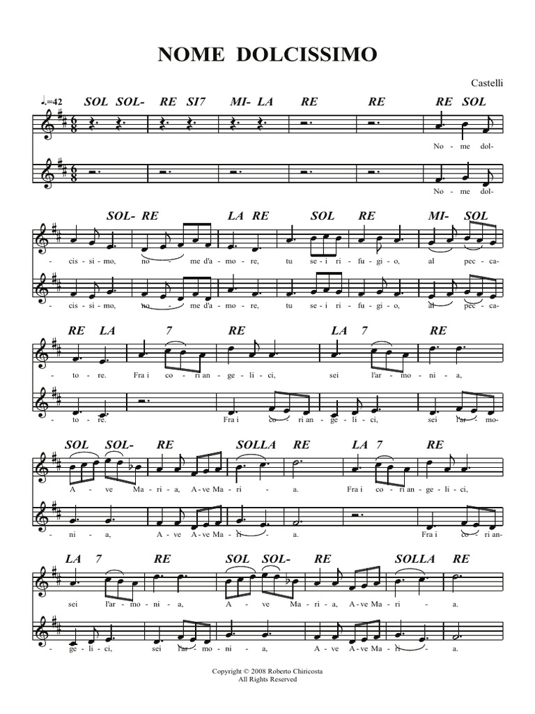 Nome-Dolcissimo - 2 Voci - Organo | PDF