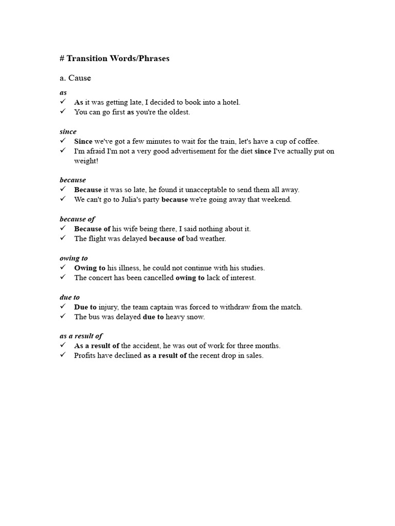 Transition Words & Phrases (DSE) | PDF