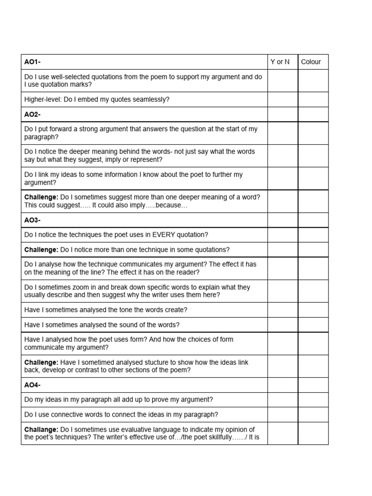 Poetry Success Criteria | PDF