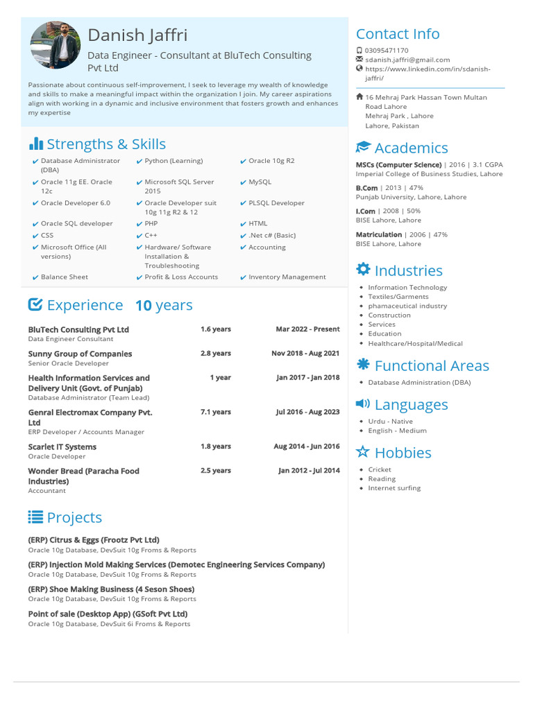 Syed Danish Jaffri Resume | PDF | Databases | Oracle Database