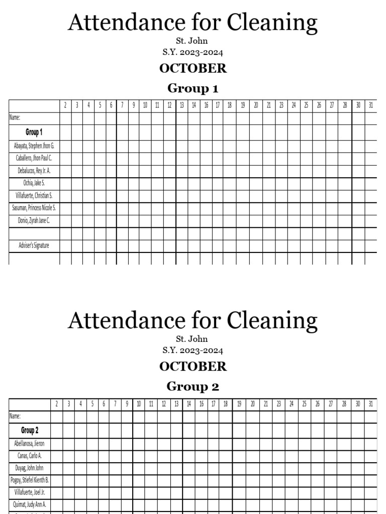 Attendance For Cleaning | PDF