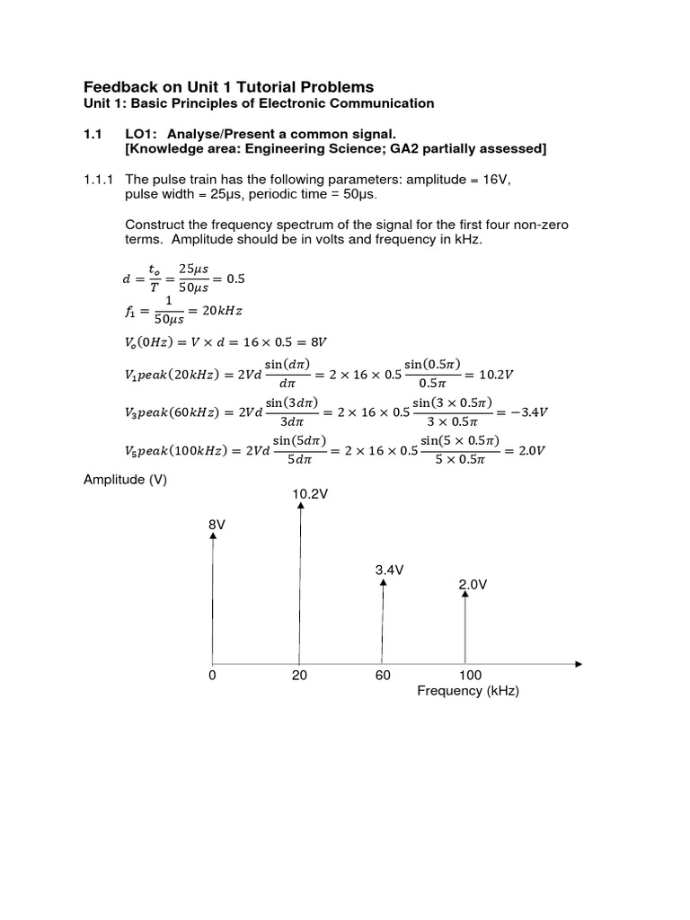 Unit 1 Tutorial Problems | PDF | Transmitter | Signal To Noise Ratio