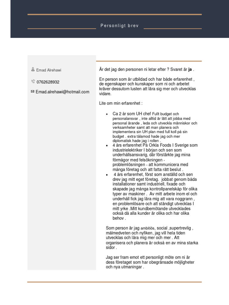 Personligt Brev | PDF