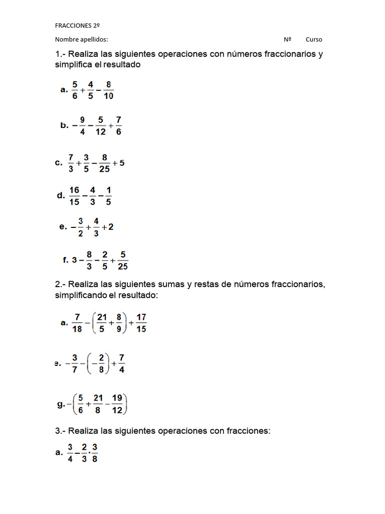 Operaciones Fracciones 2º Eso | PDF